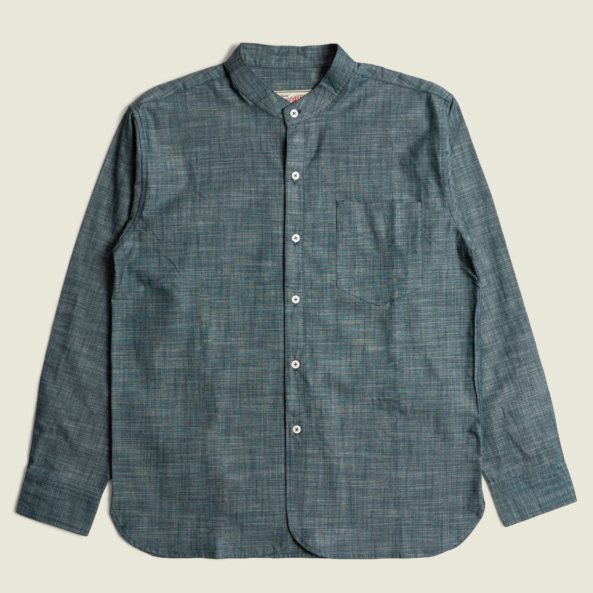 Darb Band Collar Shirt - Indigo Slub 003 - Timechine Co.